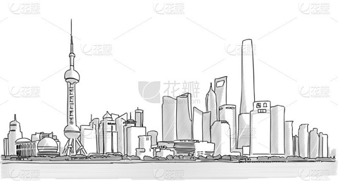 上海市中心全景写意画