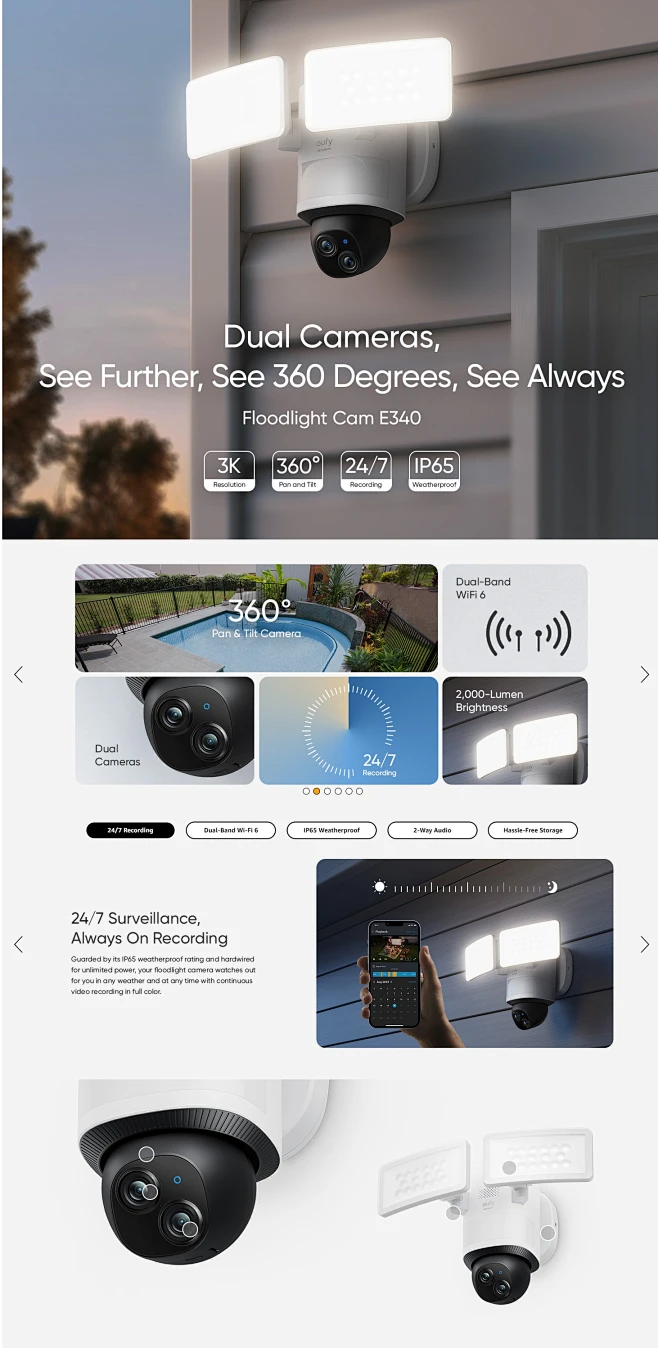 Amazon.com: eufy Security Floodlight Camera E340 Wired, 360° Pan and ...