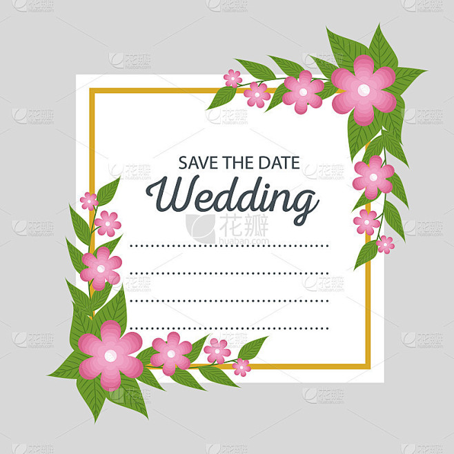 beautiful wedding card with flowers and leaves des