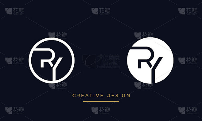 现代抽象字母RY, YR标志设计。最小RY, YR初始基于图标矢量