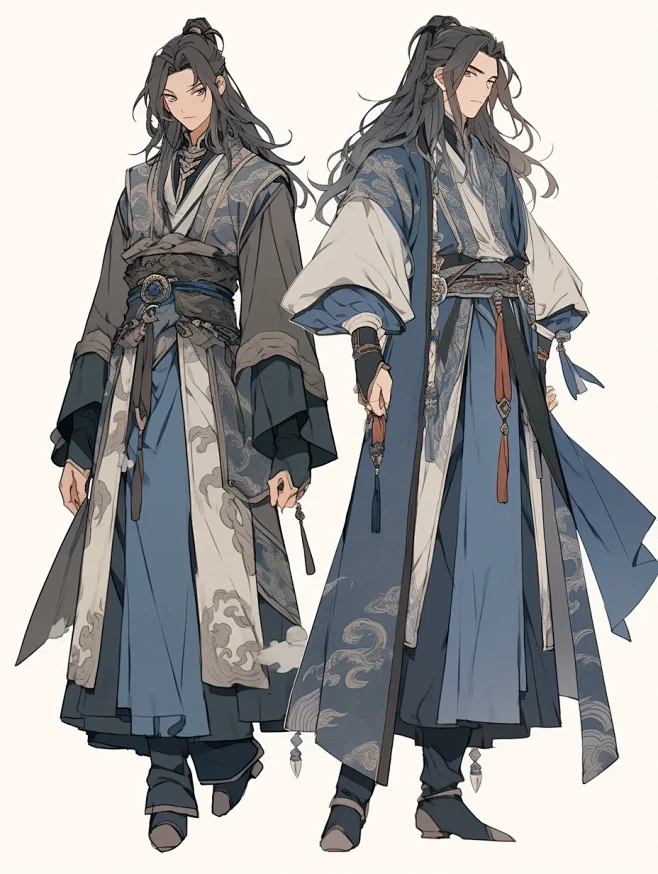 霸总的古装穿搭|青色男士古风长袍素材集-花瓣网