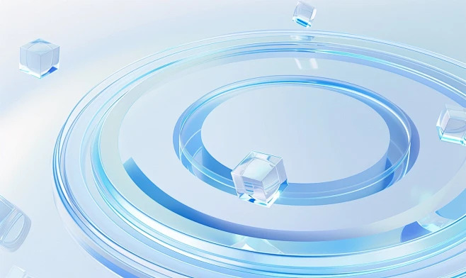 Blue gradient background, circular elements on the left and right sides ...