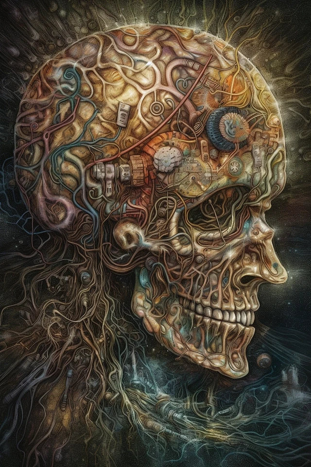 oil paint The prefrontal cortex, with a detailed scientific ...