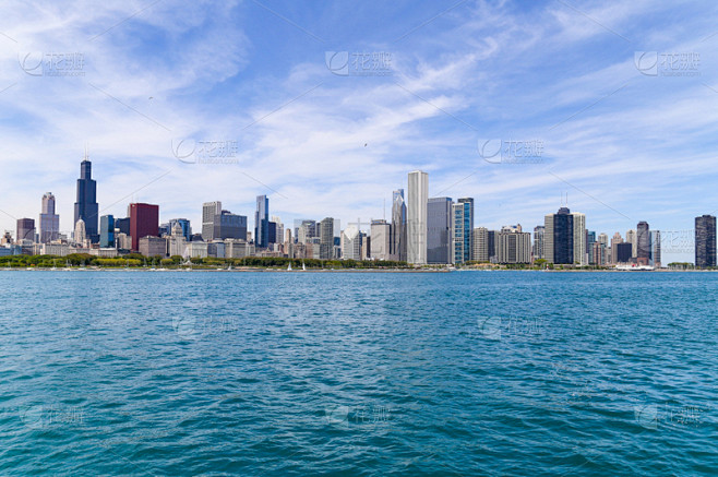 芝加哥市,城市天际线,芝加哥河,密歇根湖,伊利诺斯州,美国,水平画幅,建筑,旅行者,户外