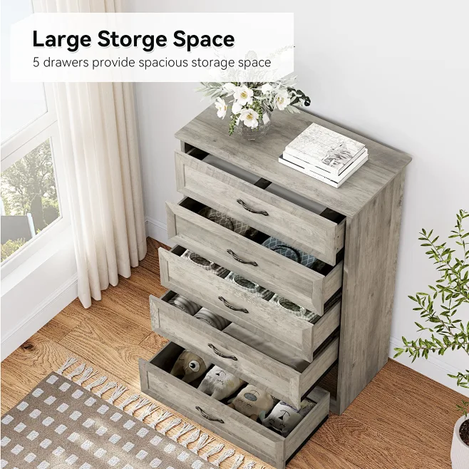 Amazon.com: IDEALHOUSE Modern 5 Drawers Dresser, Wooden and Tall Chest ...