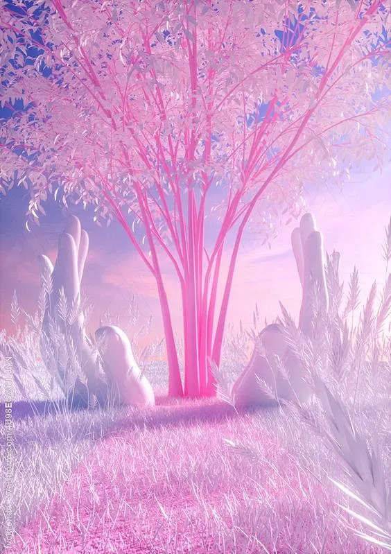 Big pink tree reflects on a violet-white field. by AvantForm ...
