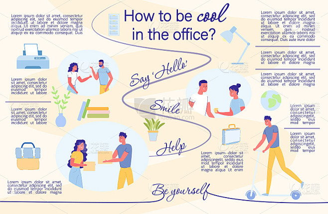 How to be Cool in the Office Flat Infographic.