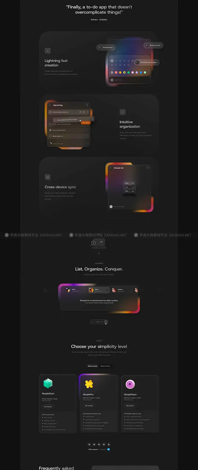 高级任务管理APP应用程序网站登录界面UI套件Figma格式+React代码 SimpleList: Coded App + Landing page Kit插图10-花瓣网