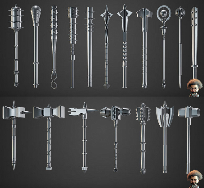 西方 欧洲中世纪 武器 双手、单手武器 钝器 狼牙棒 连枷 流星锤 棍棒 铁锤 战锤 骑士战士装备