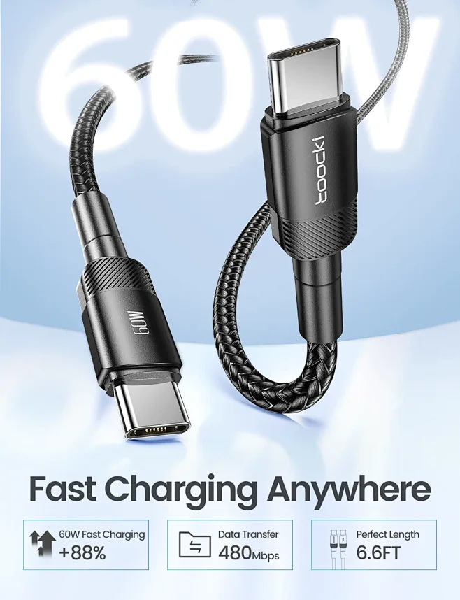 Amazon.com: toocki 60W USB C Cable [6.6FT, 2-Pack], USB C to USB C ...