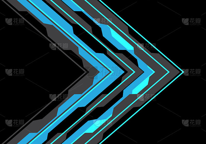 Abstract blue arrow polygon circuit light on black
