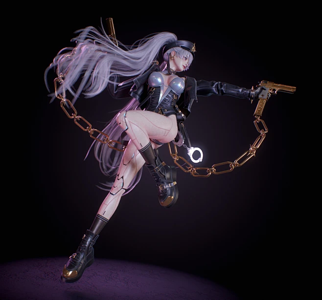 Dual-wielding violent female police officer-花瓣网