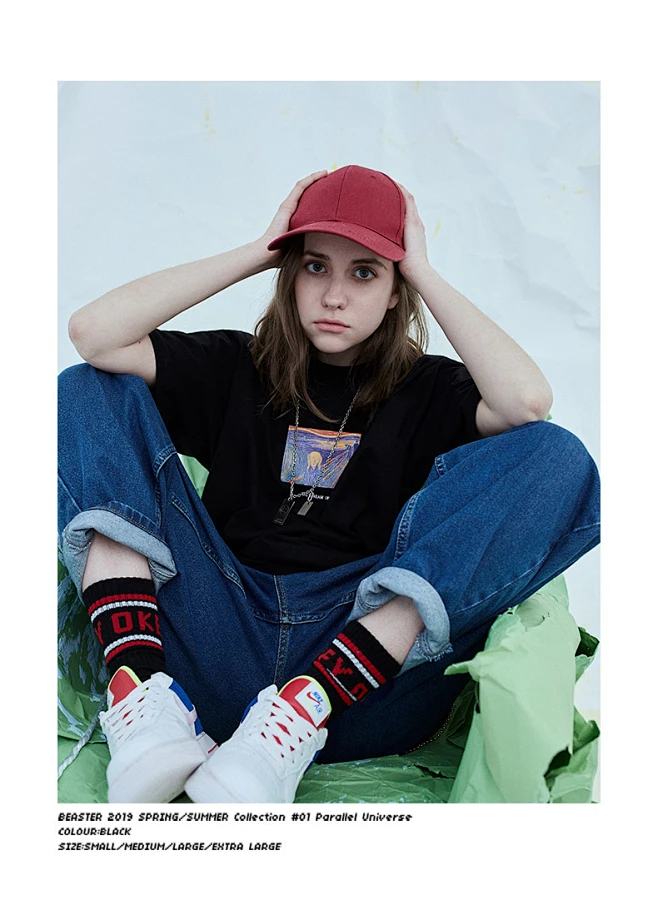 BEASTER小恶魔鬼脸情侣国潮牌油画印花短袖T恤男潮流bf风宽松半袖-tmall.com天猫-花瓣网