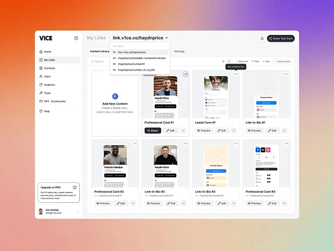 Link page. V1CE Dashboard SaaS design nfc profile design-花瓣网