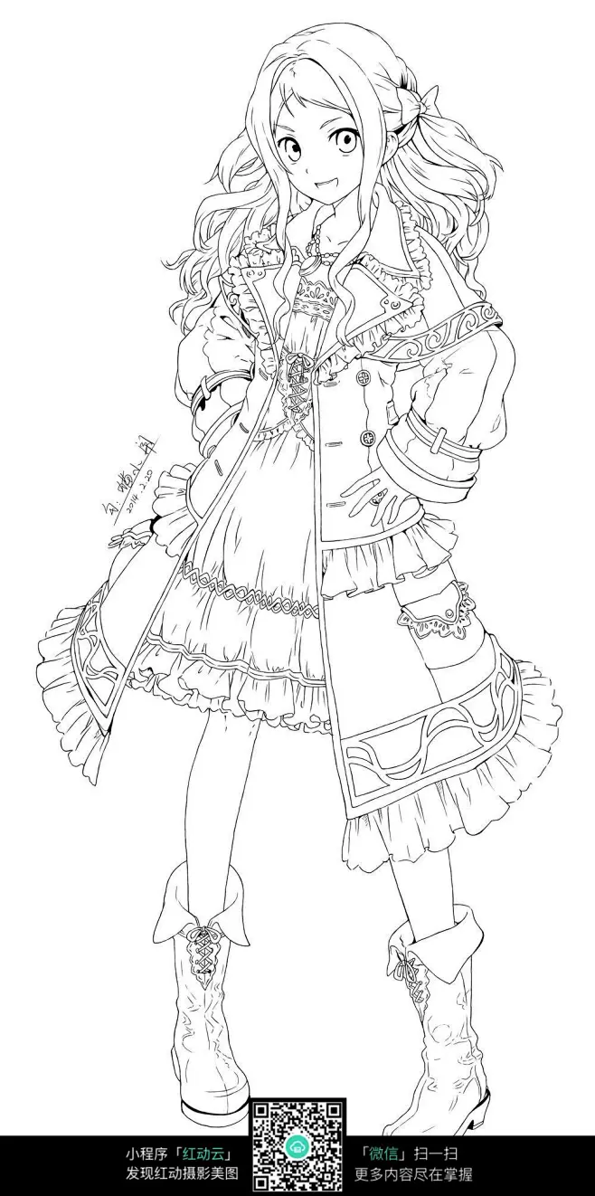 卡通日本动漫人物女孩线描图片_线稿图片素材-花瓣网