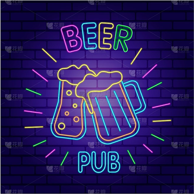 Glowing neon sign for outdoor advertising of a nig素材-花瓣网