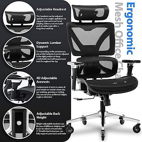 Amazon.com : Multifunctional Big and Tall Mesh Office Chair ...