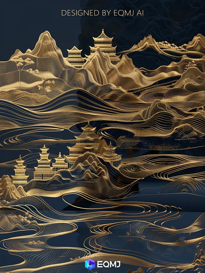 大美国风丨EQMJ AI绘制超绝古城鎏金山水画 - 小红书
