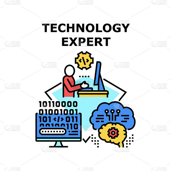 技术专家图标矢量插图