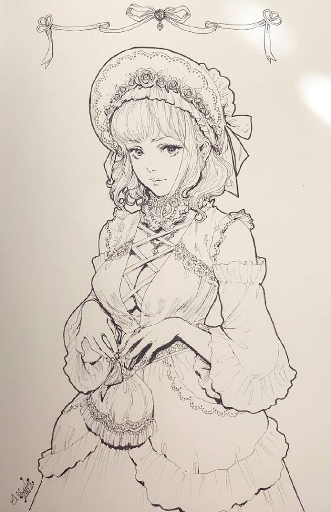 黑白线稿/线稿参考/插画线稿 画师：Yasahime 花瓣关注原画人，推荐更多精选素材，绘画更有灵感