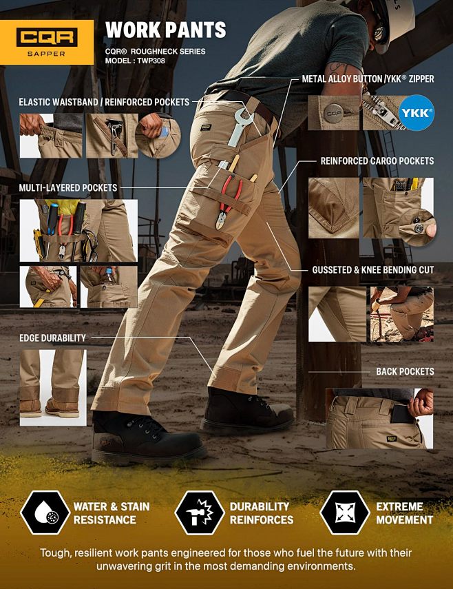 Amazon.com: CQR Men's Quick Dry Work Pants, Water Resistant Outdoor ...