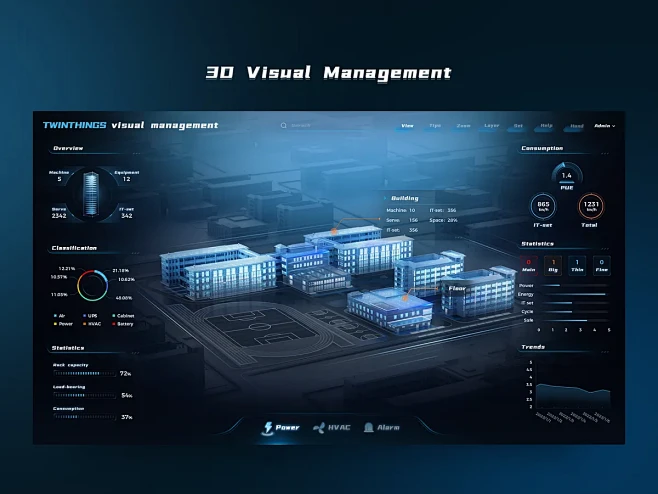 3D Visual Management x Campus 3d c4d campus visualization city dark mode data data visualization ...