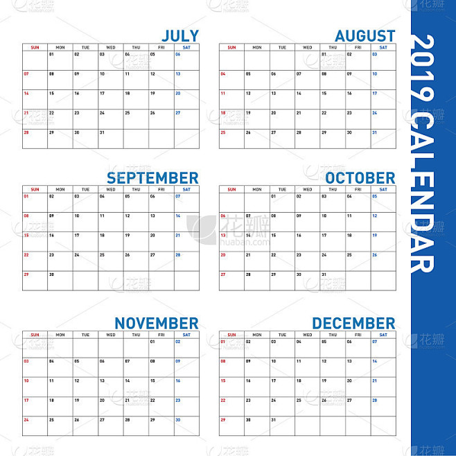 Blue 2019 Calendar 2