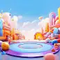 Cities, amusement parks, roads, sunlight, close-up, Bubble Mart style ...