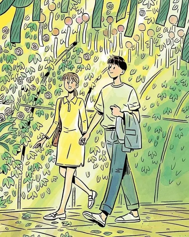 【插画师作品】第182期：韩国插画师 grim_b 笔下超甜超有爱的情侣日常-花瓣网