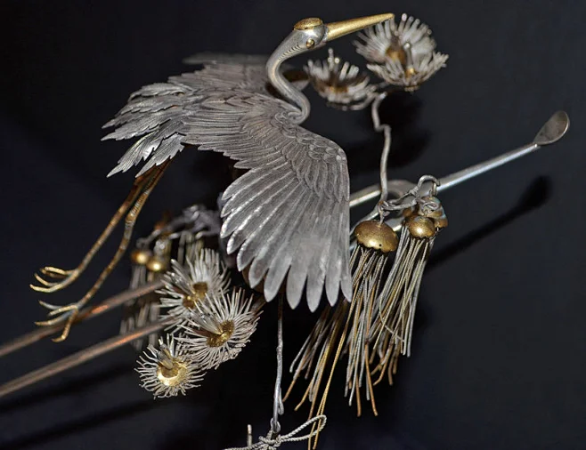 Rare Japanese Edo Period Silver and Gilt Hair Pin-花瓣网
