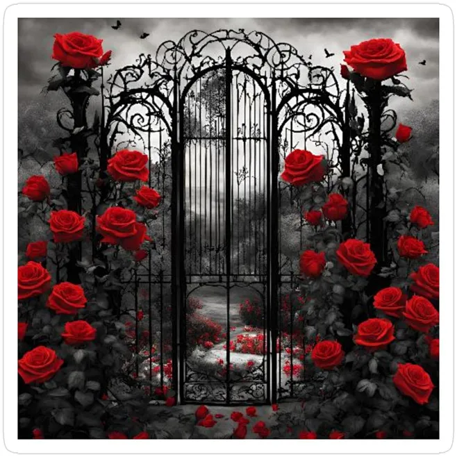 其中包括图片：Red Rose Gate. Sticker-花瓣网