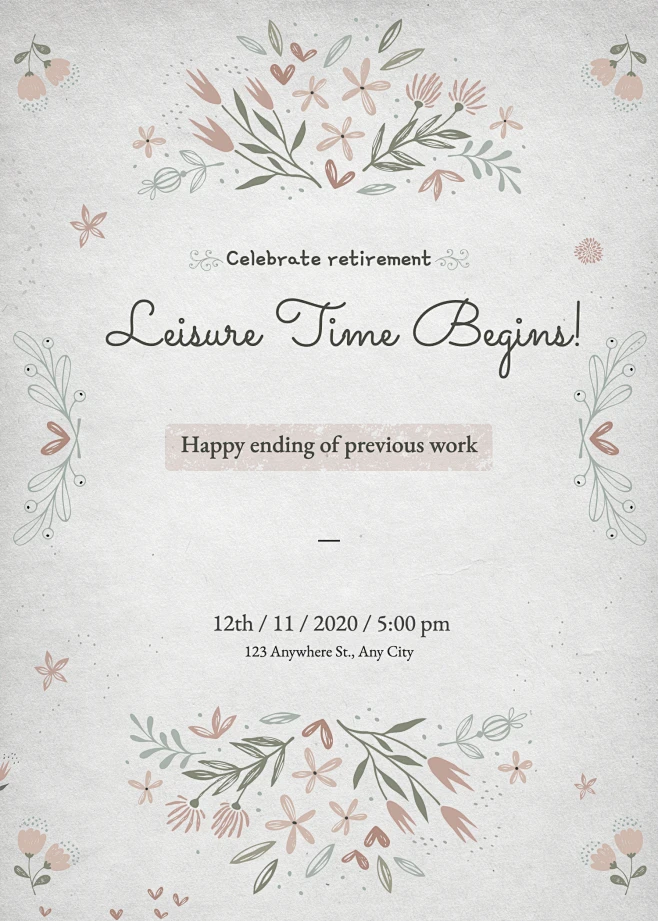 Literary Hand Painted Leaves Decor Retirement Party Invitation Letter素材-花瓣网