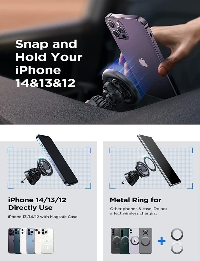 Amazon.com: LISEN Fits MagSafe Car Mount for iPhone Strong Magnetic ...