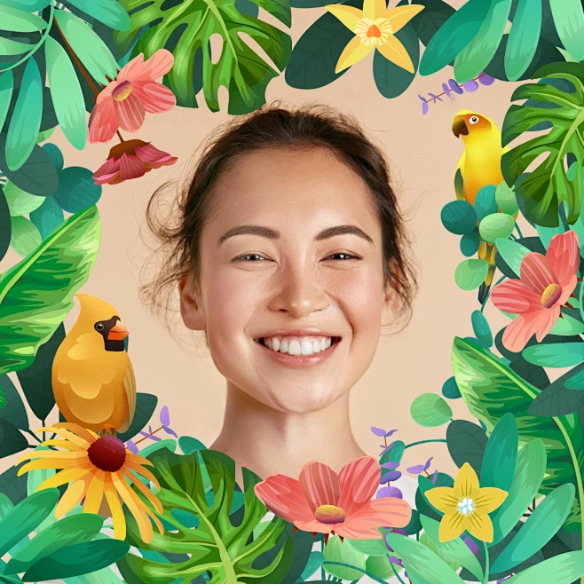 Flower Leaves Decoration Smile Face Avatar Frame Template Fashion ...