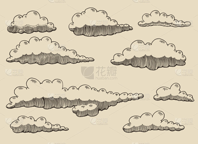 手绘复古云