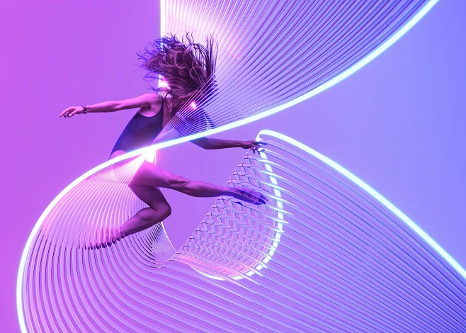 3D CGI DANCE dancers jump neon sports stock studio colors-花瓣网