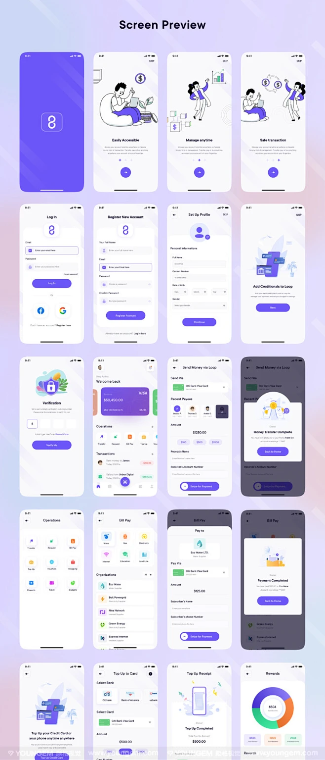 银行金融类app界面设计灵感,充值转账在线支付用户交互界面设计模板下载_颜格视觉-花瓣网