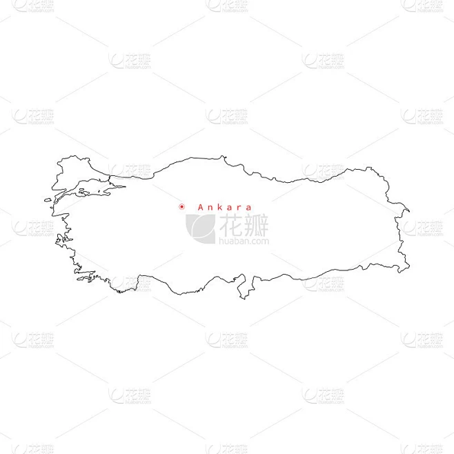 矢量图概述土耳其地图与首都城市安卡拉。素材-花瓣网