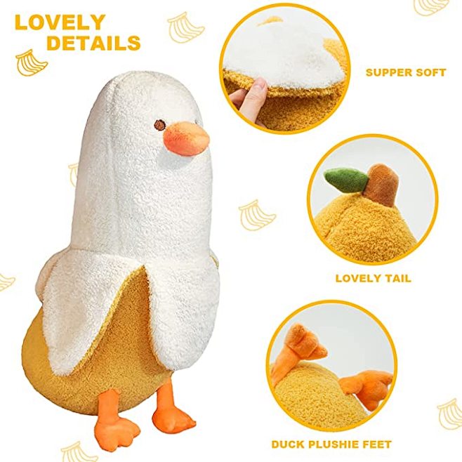 Amazon.com: PEACHCAT Banana Duck Plush Toy Cute Plushie Hugging Plush ...