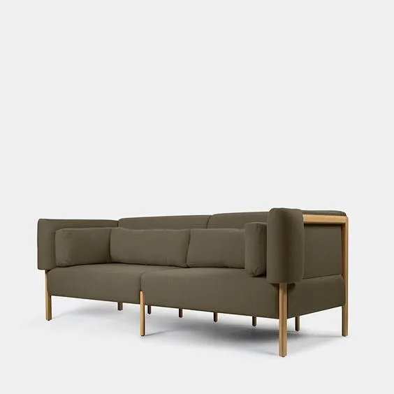 Sofa in beech wood and olive fabric. Also available in yellow, blue ...
