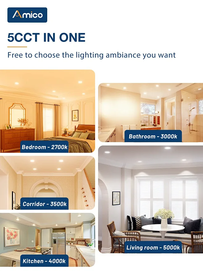 Amico 6 Pack 4 Inch 5CCT Ultra-Thin LED Recessed Ceiling Light with ...