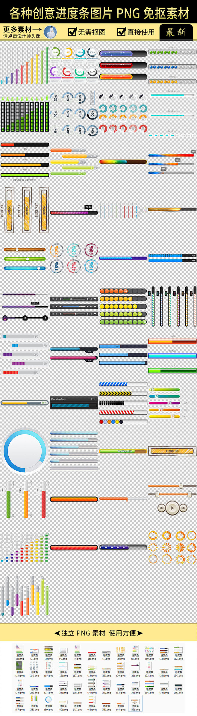 各种进度条百分比模型png免抠素材-花瓣网