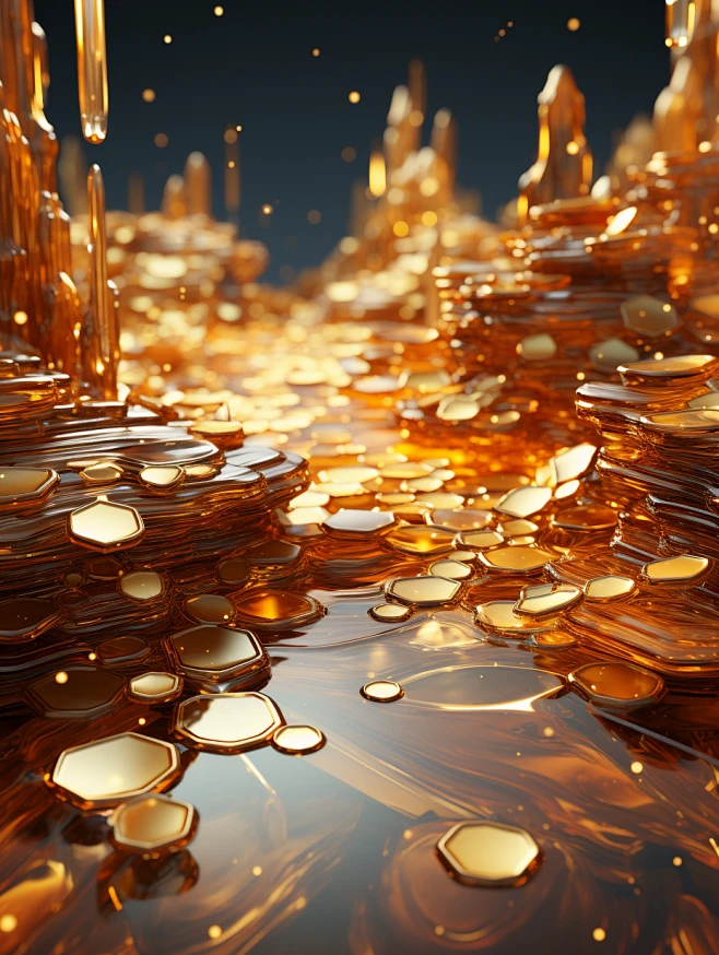 golden and honey decor white background, in the style of ray tracing, luminous landscapes, uhd ...