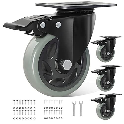 4 Inch Caster Wheels, Casters Set of 4 Heavy Duty, BZOLIHEU Locking ...