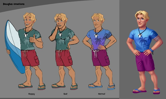 Surfer character concept & render-花瓣网