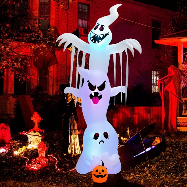 Tangkula 10FT Tall Halloween Inflatable Stacked Ghosts w Built-in (1)