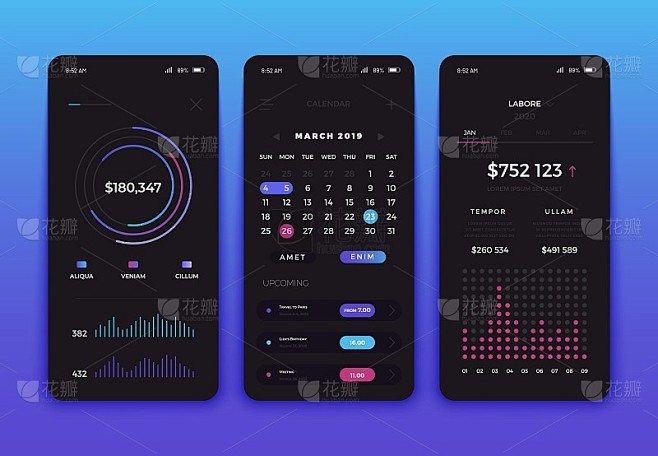 Mobile App Interface Screen Design Set Of Differe