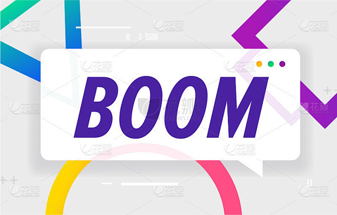 BOOM在设计横幅。矢量模板web，打印，演示。简单的横幅与最小的短语。时髦的平面几何印花。创意矢量