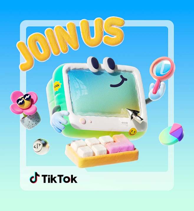 TikTok 招聘 头图 kv h5 3d C4d Oc Octane 三维视觉 3d海报 年轻化 清爽配色-花瓣网