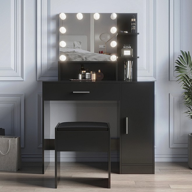 LED-Make-up-Table-with-Mirror-Light-Bulbs-USB-Vanity-Makeup-Mirror ...